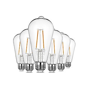 EDISHINE 6 Pack Dusk to Dawn LED Outdoor Light Bulb, Vintage Styled ST64 LED Edison Filament Bulb, 700LM 2700K Warm White with E26 Base, 8W Equivalent 60W, Light Sensing Outdoor, UL Listed