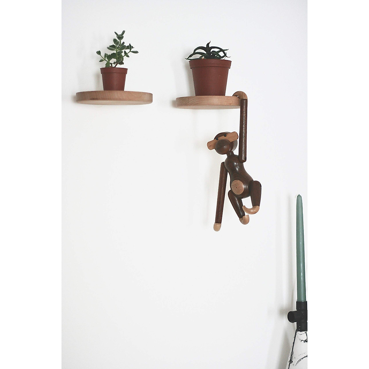 anaan Coracle Floating Shelf Wood Round Wall Mounted Showcase Wall Shelf Hanging Planter Storage Wooden Shelf for Plants Photo Candle Invisible Wall Decoration Design Set of 2 (Diameter Ø5.9 inch)