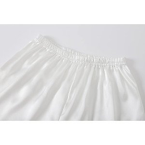 Vopmocld Big Kids Unisex Pjs Set Girls Boys Silk Pajama Sets Satin Clasic Sleepwear Summer 2 Pieces Button Down Nighty, White, 14