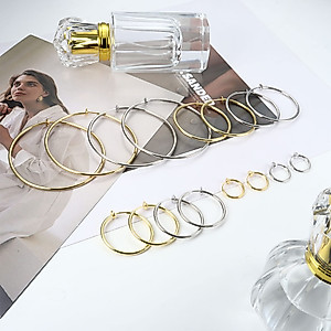 Magitaco 8 Pairs Clip On Hoop Earrings Stainless Steel Clip On Earrings for Women Fake Hoop Earrings Spring Hoop Earrings For Non-Pierced Ears Gold+Silver