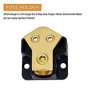 KEDAKEJI 1PACK 0/2/4 Gauge in 4/8 Gauge Out 2 Way Amp Copper Power Distribution Block for Car Audio Splitter