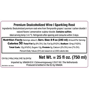 VINADA - Sparkling Rosé - Zero Alcohol Wine - 750 ml (3 Glass Bottles)