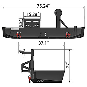 LUYWTE For 2015-2020 Toyota 4Runner Steel Rear Bumper W/Tire Carrier&Oil Drum Holder（Black Texture）
