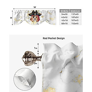 Tie Up Valance for Kitchen Windows,Abstract Geometric Pirate Dog White Gold Marble Adjustable Valances Rod Pocket Short Curtain,Cartoon Animal Tie Up Curtains Valance for Bedroom Bathroom 42x18in