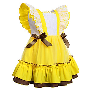 Toddler Baby Girl Ruffle Tutu Dress First Birthday Cake Smash Outfits Princess Polka Dot Bowknot Rainbow Floral Pageant Tea Party Dresses Baby Easter Baptism Dress Up Yellow Floral 12-18 Months