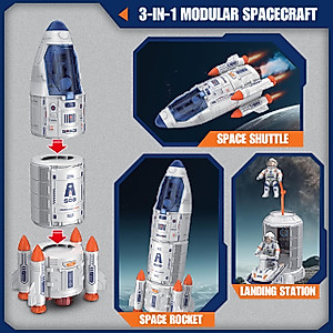 BLOONSY Rocket Ship Toys for Kids | Rocketship Space Shuttle Toys Model with Astronaut Figures | Space Toys for Kids 3 5 7 8 Years Old