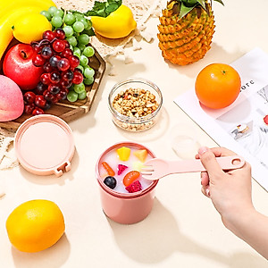 Didaey 4 Pack 26.72 oz Overnight Oats Containers with Lids Plastic Salad Yogurt Parfait Cups with Lids and Sporks Take and Go Yogurt Container with Topping Cereal Cup Reusable Overnight Oats Jars