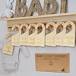 Onyiboer Baby Closet Dividers for Clothes Organizer - Set of 8 Beautiful Wooden Double-Sided Baby Clothes Size Organizer from Newborn to 24 Months for ​Nursery Decor
