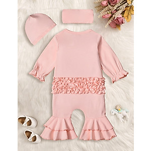 AGAPENG Baby Girl Clothes Newborn Girl Clothes hi I'm new here Romper Ruffle Rainbow Onesie Flare Bell Bottom Jumpsuit Fall Winter Outfits Newborn Girl Outfits Pink with Headband Hat