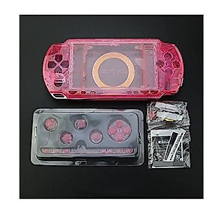 New Replacement PSP 1000 Full Housing Shell Cover with Buttons Screws Set -Clear Pink