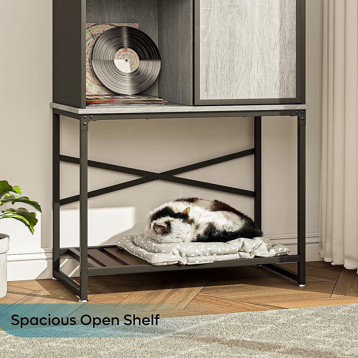 Bestier Wine Bar Cabinet for Liquor and Glasses Coffee Station Buffet Sideboard with Wine Glass Rack Mini Bar for Home Kitchen Storage Cabinet with Sliding Door and Open Shelf