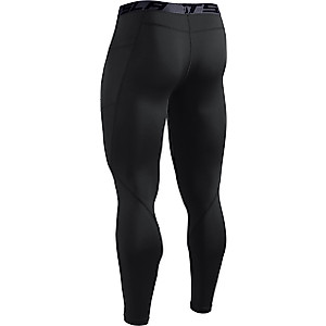 TSLA Men's Thermal Compression Pants, Athletic Sports Leggings & Running Tights, Wintergear Base Layer Bottoms, Pocket Black, Large