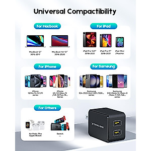 Yoocas 45W Super Fast Charger USB C,2 Ports Type C Wall Charger,Mini Foldable PD PPS Gan Charger Block for Galaxy S23 Ultra,Note 20,iPhone 15,iPad Pro,Laptop,MacBook Power Adapter,Steam Deck-Black