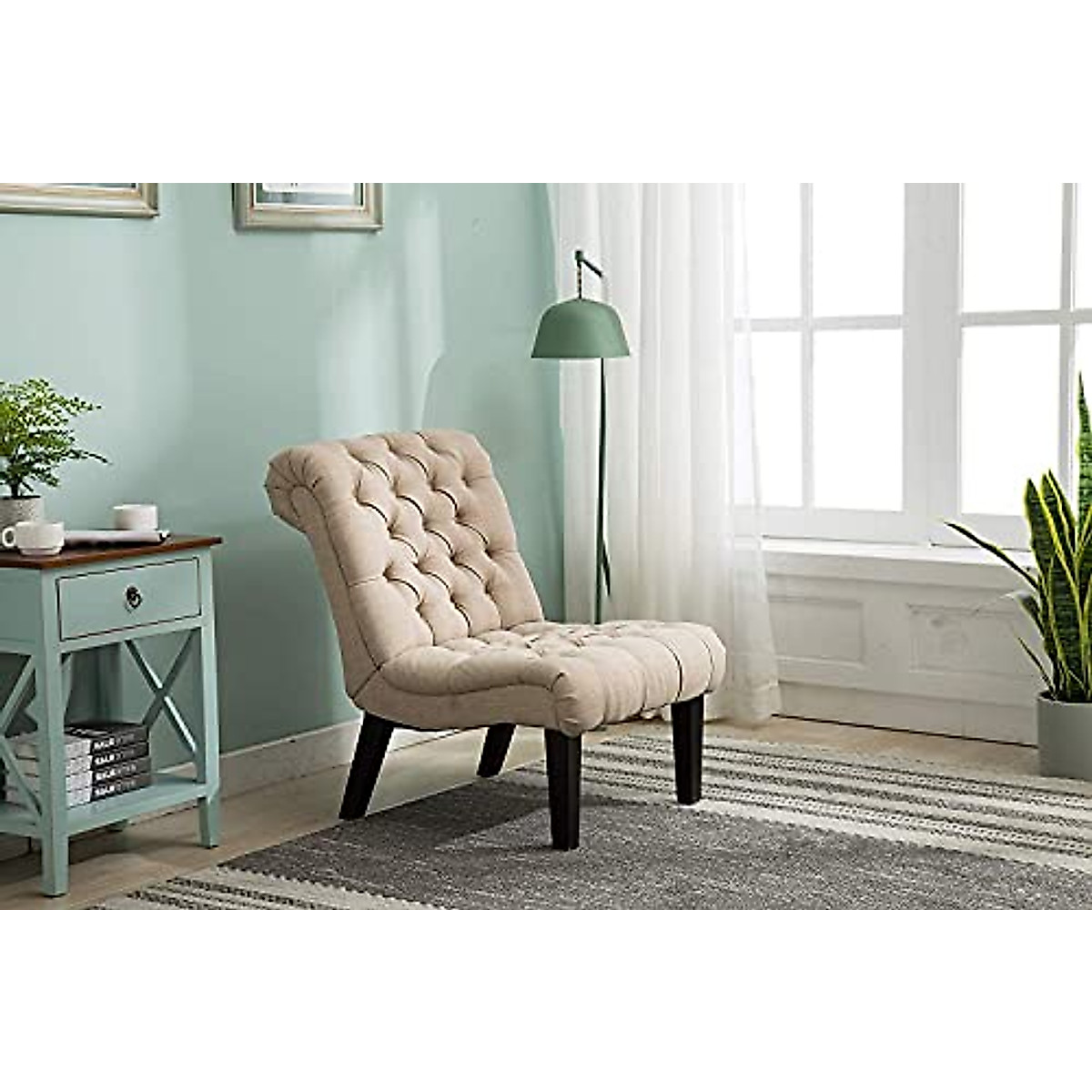 Haobo Home Armless Accent Chair Button Tufted Slipper Chair Side Chair for Living Room Dining Room Bedroom Funiture