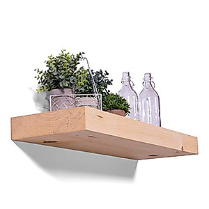 DAKODA LOVE Floating Shelves | Chunky White Pine | Eased Edge | Premium Craftsman Quality | 3 Inch Thick | Easy Hidden Bracket Wall Mount | 200 Pound Weight Capacity (Natural, 36" L x 11.5" D)