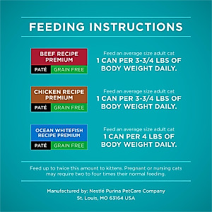 Purina ONE Grain Free, Natural Pate Wet Cat Food Variety Pack, Beef, Chicken and Ocean Whitefish Recipes - (2 Packs of 12) 3 oz. Pull-Top Cans