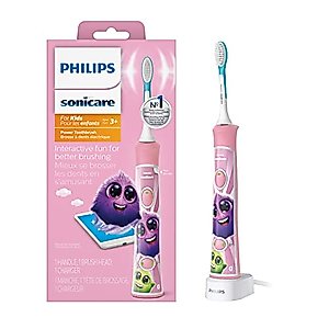 Philips Sonicare for Kids 3+ Bluetooth Connected Rechargeable Electric Power Toothbrush, Interactive for Better Brushing, Pink, HX6351/41