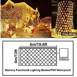 QDY -Net Lights Outdoor Mesh Lights LED Bush Lights 8 Modes Decor Lights for Home Fence Garden Roof Window Indoor Decoration,2 Warm White,6x4m 880LED