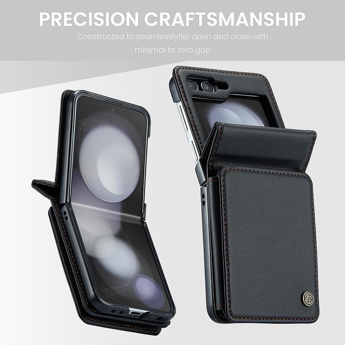 REEGINCH for Samsung Galaxy Z Flip 5 Case, RFID Blocking PU Leather Wallet Case with Magnetic Flip Card Holder Kickstand Slim Shockproof Phone Case for Samsung Galaxy Z Flip 5 - Black