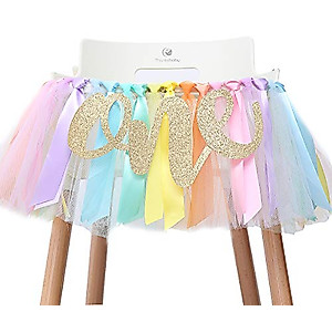 Pastel Rainbow High Chair Banner for 1st Birthday - Party Supplies for Highchair Tutu Skirt, First Birthday with One Pennant,Rainbow Birthday Decorations for Girls (Rainbow Banner)