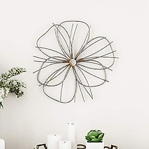 Lavish Home Wall Decor – Metallic Wire Layer Flower Sculpture Contemporary Hanging Accent Art for Living Room, Bedroom or Kitchen (Silver and Gold), 15” L x 1.75” W x 15” H