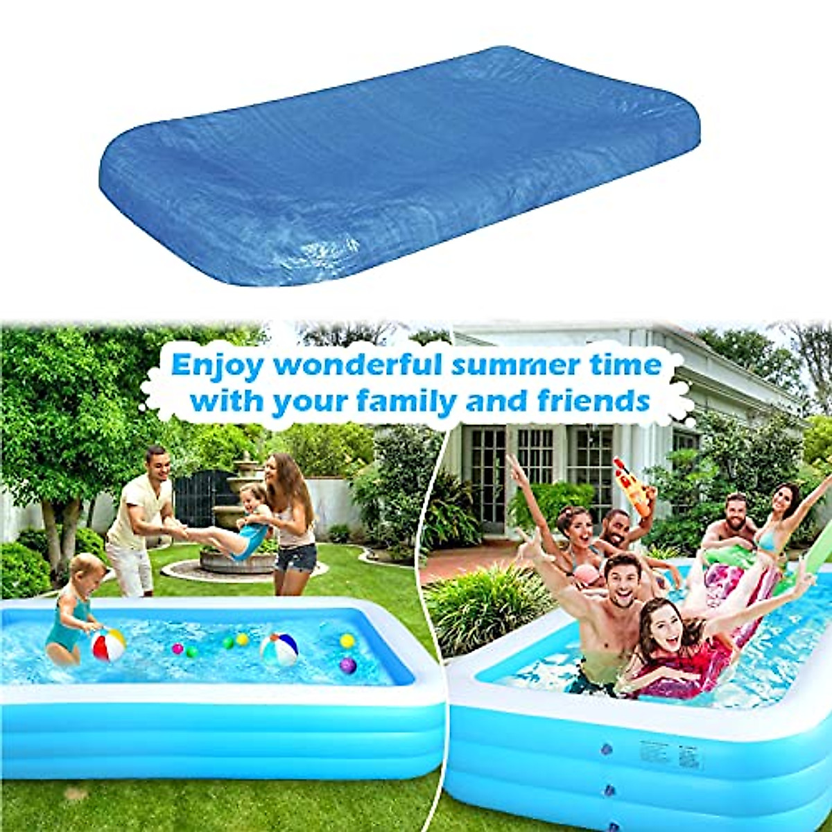 Inflatable Rectangle Pool Cover 103 in x 69 in (262 cm x 175 cm) Rectangular Pool Cover Dustproof Square for Garden Outdoor Paddling Family Rectangle Pools Protector