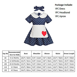 IDOPIP 1950s Housewife Costume for Girls Kids Baby Halloween Birthday Party Dress up Retro Polka Dot Print Tutu Dress with Apron + Headband Housewife Outfit Navy Blue Polka Dot - Heart 9-12 Months