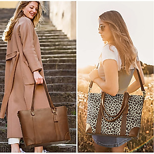 Kattee Leather Tote Bags for Women, Purses and Handbags Shoulder Crossbody Bag Work Large (Light Brown)