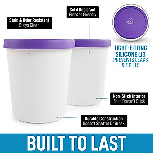 Zulay [2 Pack - 1 Quart Each] Large Ice Cream Containers For Homemade Ice Cream - Reusable Ice Cream Container Set with Lids - Ice Cream Pint Containers For Sorbet, Gelato, Frozen Yogurt (Purple)