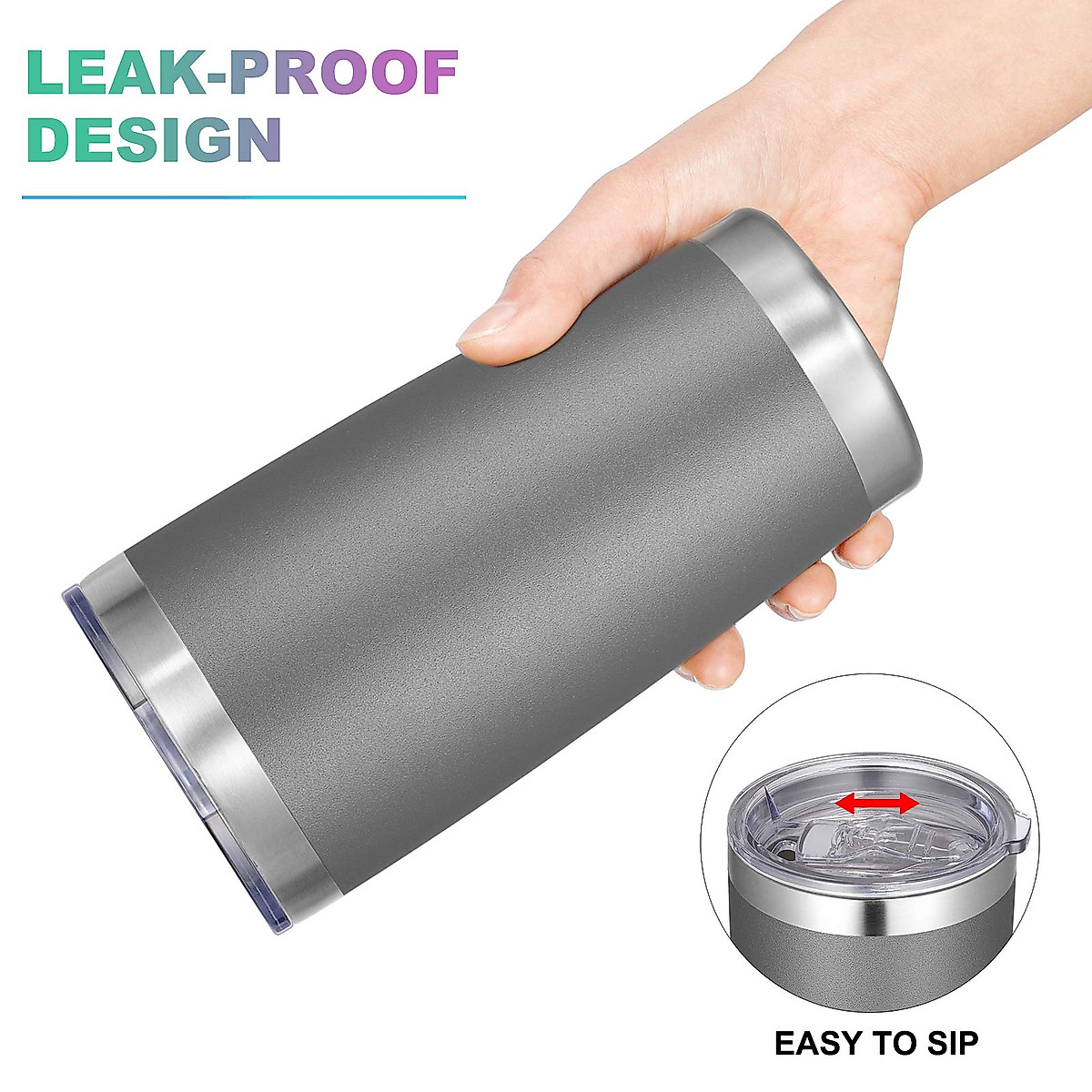 VEGOND 20oz Tumbler with Lid and Straw Stainless Steel Tumbler Cup Vacuum Insulated Double Wall Travel Coffee Mug Powder Coated Coffee Cup(Grey 1 Pack)