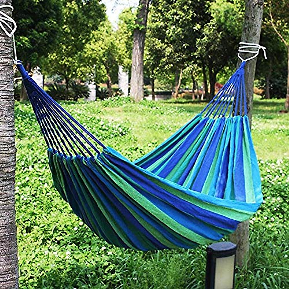 Garden Canvas Cotton Hammock Single/Two People Load Bearing 450 Lbs with Carrying Bag for Indoor Outdoor Garden Patio Park (260 x150 cm/Blue)