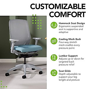 HON Nucleus Recharged Grey Office Chair Ergonomic Suspended Seat Mesh Back Computer Desk Chair for Home Office, Task Work - Synchro-Tilt Recline, Swivel Wheels, Adjustable Lumbar Support & Armrests