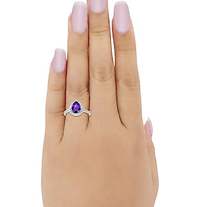 Blue Apple Co. Halo Teardrop Bridal Filigree Ring Pear Simulated Amethyst Round Cubic Zirconia 925 Sterling Silver, Size-6