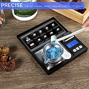 THINKSCALE Milligram Scale, 50g/0.001g Digital Jewelry Scale, Micro Gram Scale for Powder, Medicine, Gold, Gem, Reloading, mg Scale 6 Units, Tare, Cal Weight Included