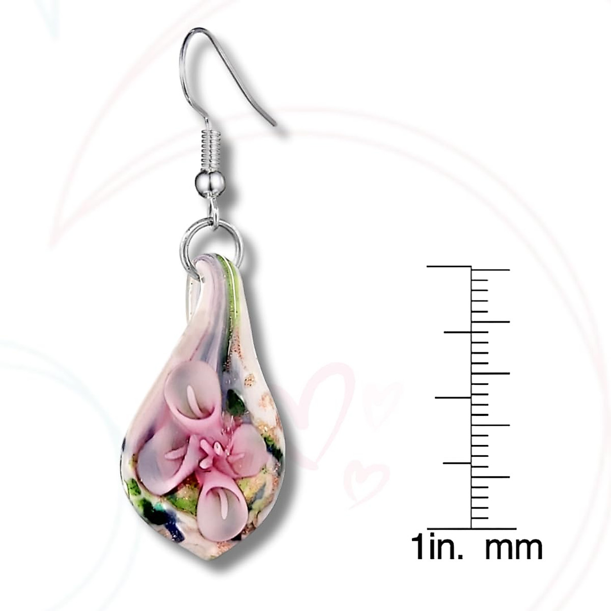 BESHEEK Handmade Murano Glass Inspired Unique Flowers Teardrop Multicolor Blue Green Confetti Pink Dangle Drop Earrings for Women Hypoallergenic Earrings Jewelry (Teardrop)