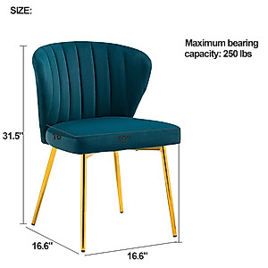 KASUE Classic Velvet Accent Chair, Modern Dining Chairs - A Living Room Essentials, Upholstered Side Chair with Golden Metal Legs, Perfect for Dining Room, Set of 2, Teal.