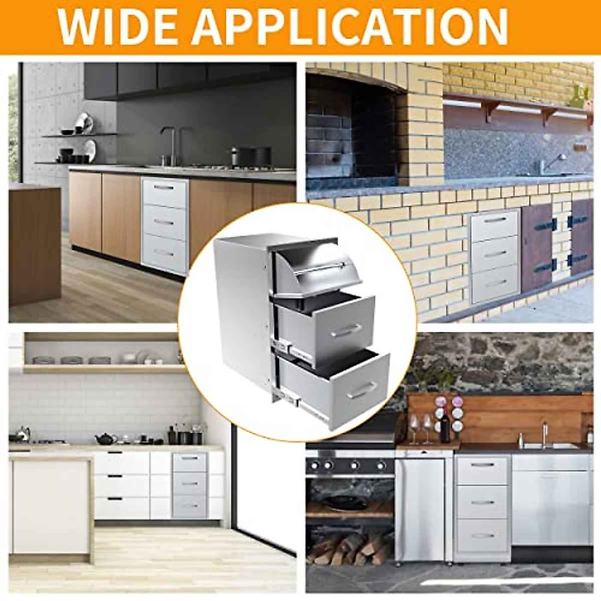 KODOM Outdoor Kitchen Stainless Steel Double Access Drawers with Paper Towel Holder Combo for Outdoor Kitchen Island or Grill Station（Overall Size: 17W x 30H x 21D Inch）