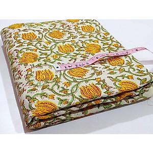 Traditional Jaipur Printed Cotton Fabric by The Yard, Indian Print Fabric Cloth for Summer Kurti, Scarf, Cushion, Sofa Cover (5 Yards)