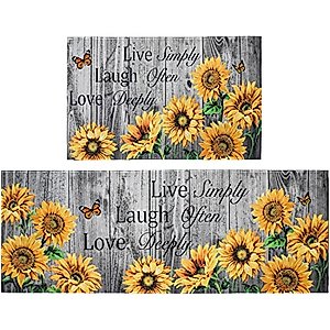 Sunflower Kitchen Rugs and Mats 2 Pieces Sunflower Rugs Set for Kitchen Rug Retro Sunflower Kitchen Rugs Sets Non-Slip Floor Mat Doormat Runner Rug for Kitchen, Laundry, Living Room, Front Door
