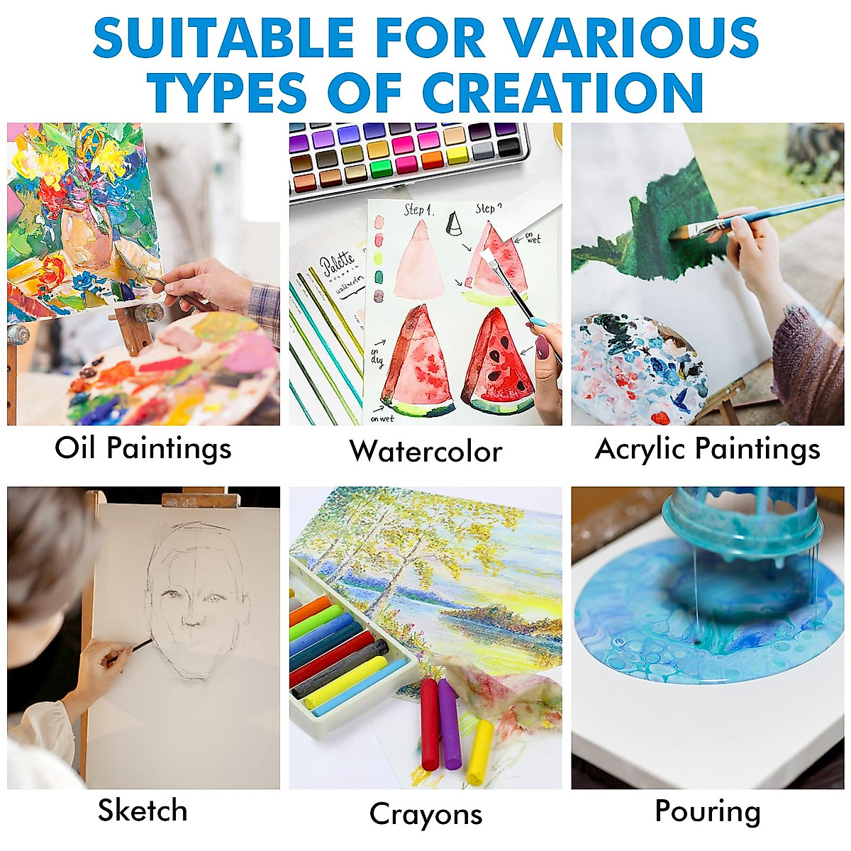 GOTIDEAL Stretched Canvas, Multi Pack 4x4", 5x7", 8x10",9x12", 11x14" Set of 10, Primed White - 100% Cotton Artist Canvas Boards for Painting, Acrylic Pouring, Oil Paint Dry & Wet Art Media