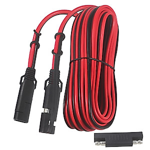 SAE to SAE Extension Cable 16AWG - 25FT SAE Cable Battery Charger Extension Cord Heavy Duty 16AWG Quick Disconnect SAE 2Pin Connector with SAE Polarity Reverse Adapter for Solar Panel Trickle Charger