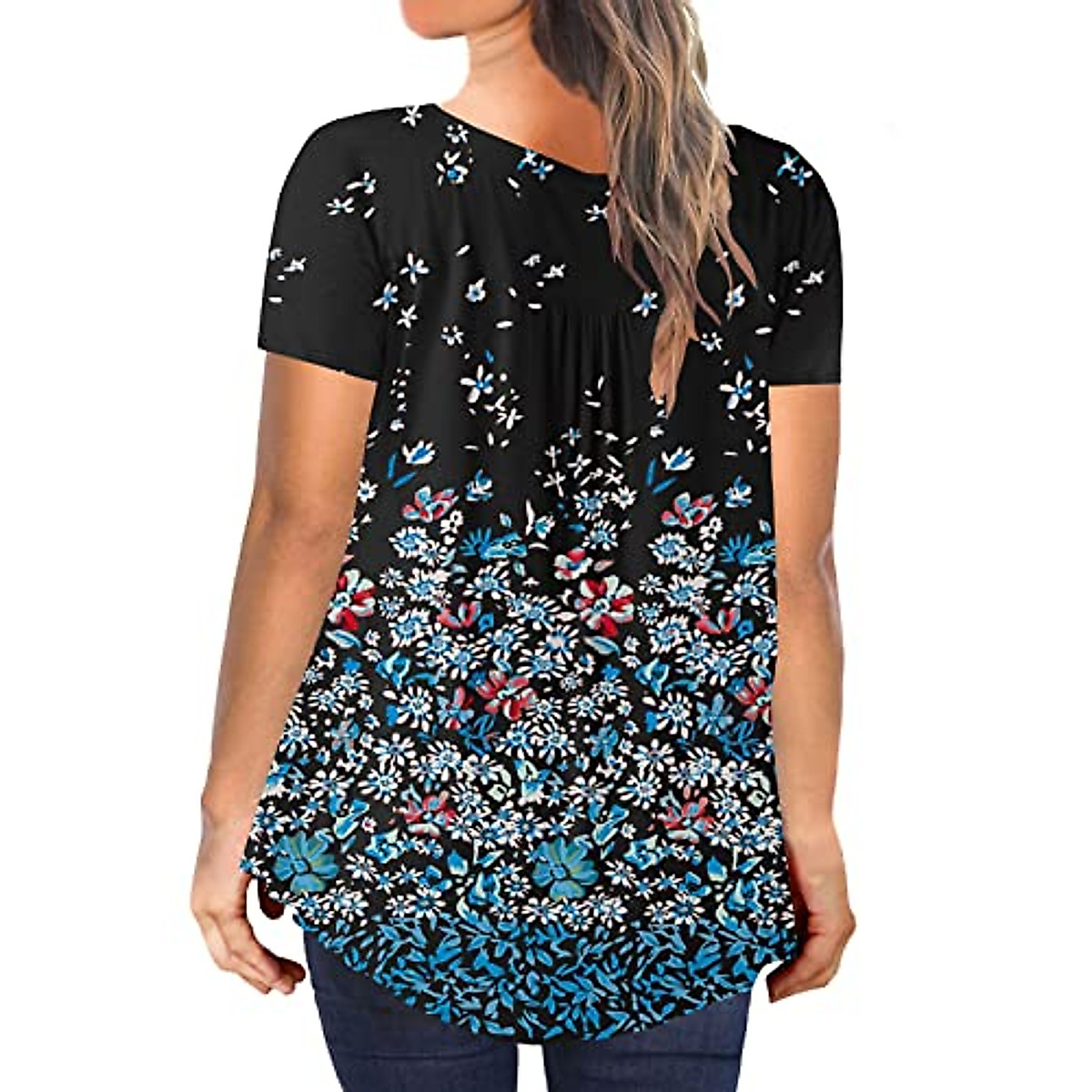 Girdtyd Womens Plus Size Tunic Tops To Wear With Leggings Casual Short Sleeve Blouses Ruffle Summer Floral Fashion T Shirt 3XL