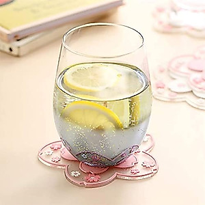 2Pcs Cherry Blossom Coasters for Coffee Table - Heat Resistant Cherry Blossom Decor Non Slip Mat Clear Coasters Table Cup Mat Coffee Mat Gift - Cute Coasters for Drinks Set of 2 for Home, Office, Bar