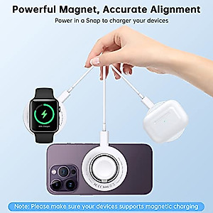 Magnetic Wireless Charger, Fast Mag-Safe Charger 3 in 1 Charging Station Compatible with iPhone 15/14/13/12 Series, iWatch Ultra/SE/9/8/7/6/5/4/3/2 AirPods, Travel Charger Pad (Plug to Use)