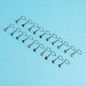 ZS Stainless Steel Nose Studs Nose Rings Hoop 20G Nose Bone/L Shaped/Nose Screw Rings Set Body Jewelry Piercing Fake Nose Rings for Women (F Set)