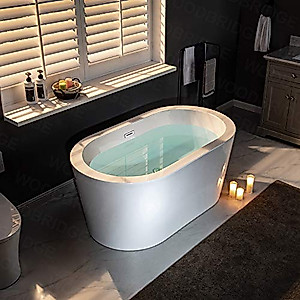 WOODBRIDGE 56" Acrylic Freestanding Bathtub Contemporary Soaking White Tub with Chrome Overflow and Drain，B0088--C--Drain&O