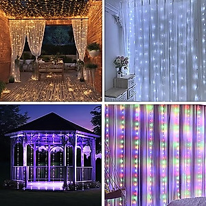 Tngan 300LED Solar Curtain Lights Outdoor Indoor, Solar Halloween Lights IP65 Waterproof for Patio Decor, Dangling Window Lights, 8 Modes Twinkle Lights for Christmas Home Garden Wall Party - Purple