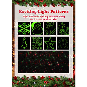 Christmas Projector Lights Outdoor, Party Laser Light Projection 8 Patterns Waterproof with Timer Speed Flash Mode Setting Landscape Spotlight for Indoor House Halloween Holiday Decoration, Red+Green