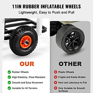 VEVOR Beach Fishing Cart, 200 lbs Load Capacity, Fish and Marine Cart with Two 11" Big Wheels Rubber Balloon Tires for Sand, Heavy-Duty Steel Pier Wagon Trolley with 7 Rod Holders for Fishing, Picnic