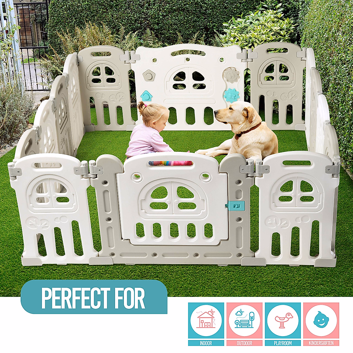 Play22 Foldable Baby Playpen 14 Panel - Kids Safety Activity Play Center - Safety Play Yard Play Pens for Babies - Safety Gates for Indoor and Outdoor Play - Adjustable Shape